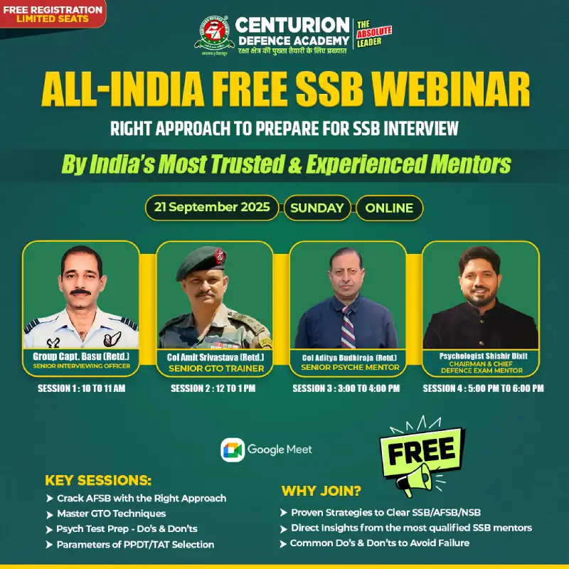 All-India Free SSB Webinar by Centurion Defence Academy: SSB ...